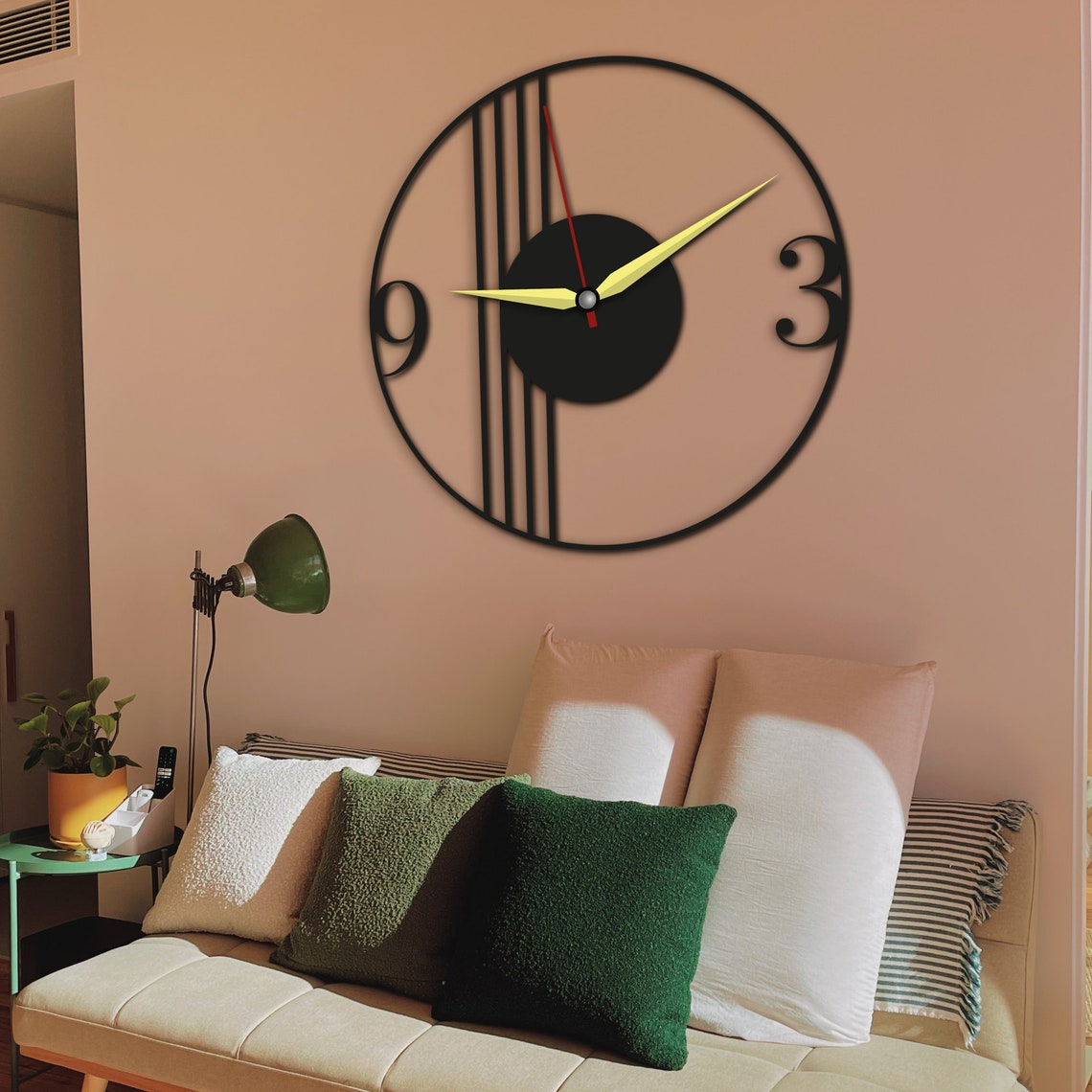 Black Minimalist Clock Boho Wall Clock Living Room Clock - Etsy