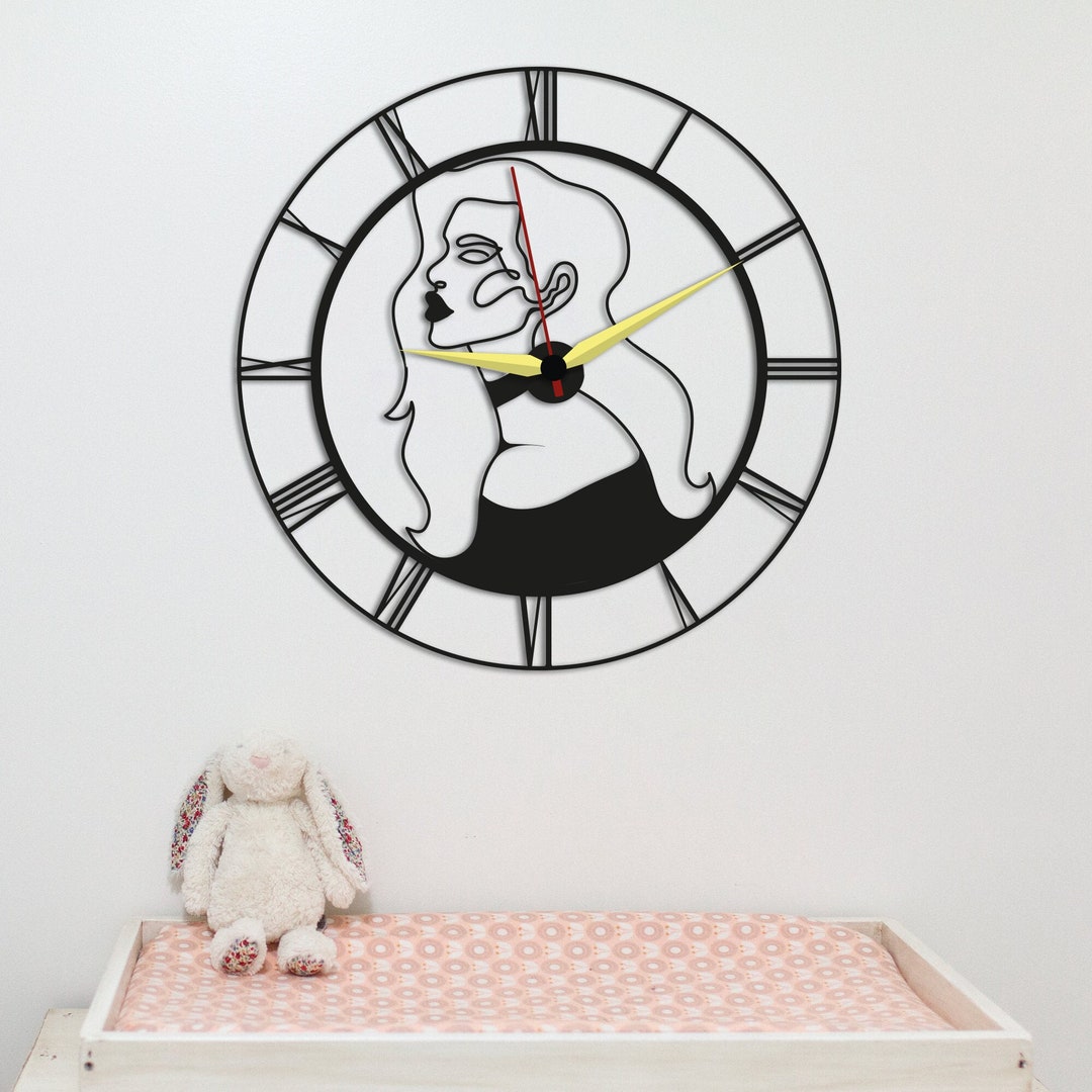 Modern Minimalist Wall Clock With Women Line Art Feminine - Etsy