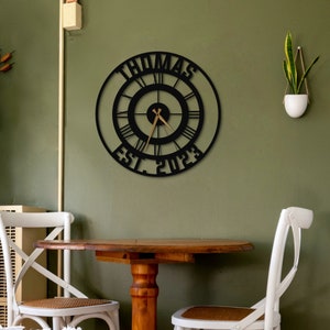 Personalized Silent Metal Large Wall Clock, Custom Family Name Metal ...