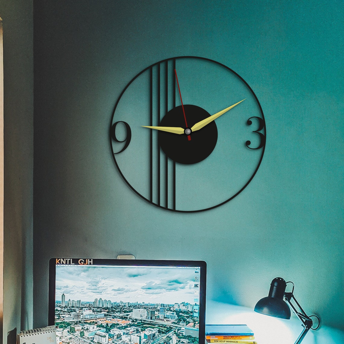 Black Minimalist Clock Boho Wall Clock Living Room Clock - Etsy
