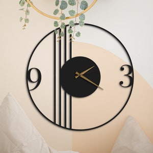 Black Minimalist Clock, Boho Wall Clock, Living Room Clock, Wall Clock ...