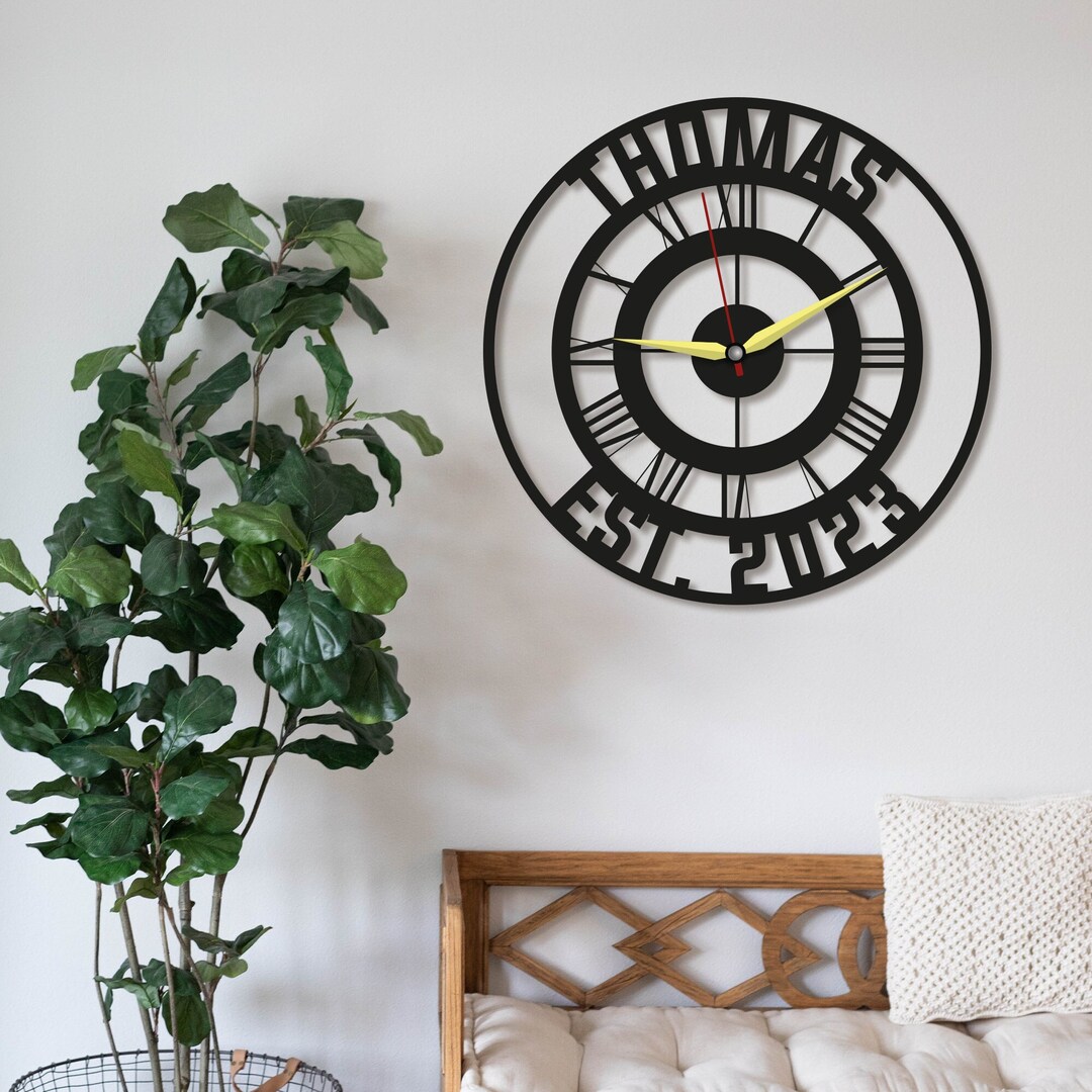 Personalized Silent Metal Large Wall Clock Custom Family Name - Etsy