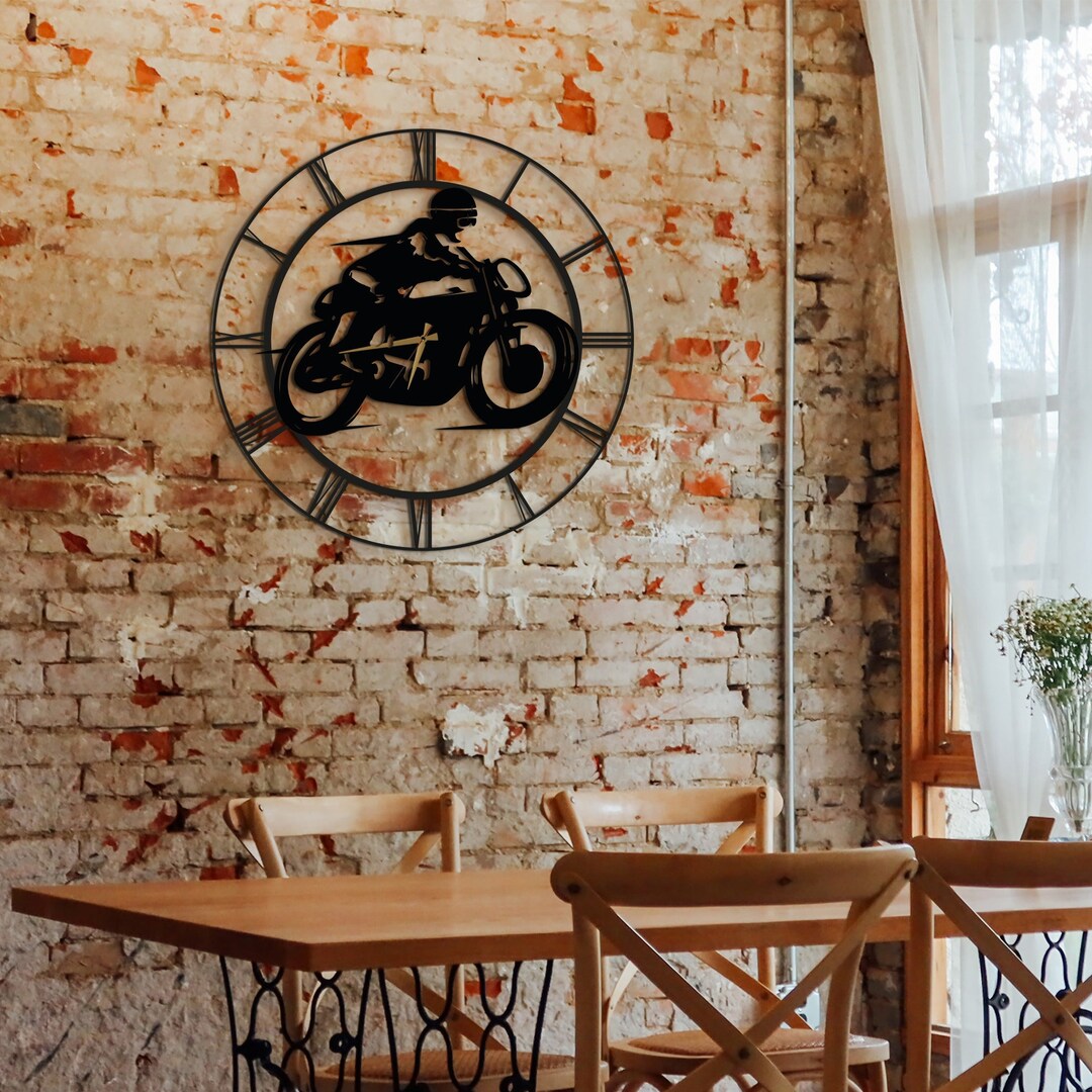 Motorcycle Large Wall Clock, Motorcycle Decor, Mancave Wall Clock ...