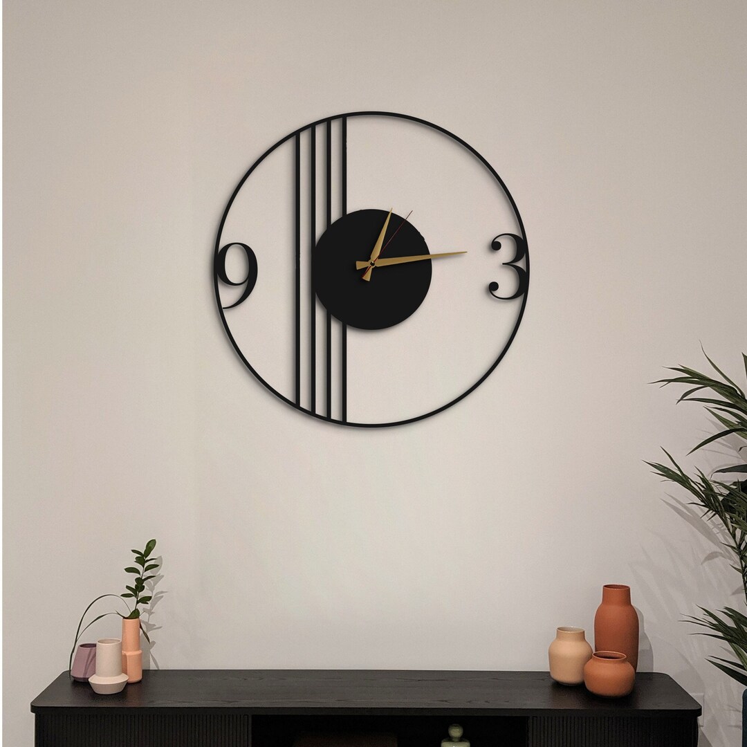 Black Minimalist Clock, Boho Wall Clock, Living Room Clock, Wall Clock ...