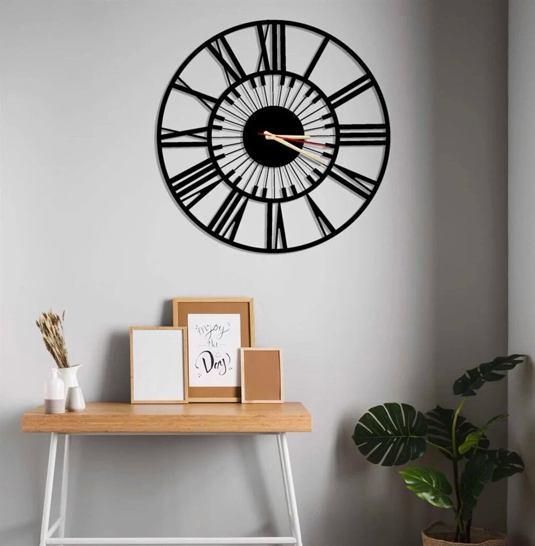 Piano Wall Clock, Silent Metal Large Wall Clock, Modern Wall Clock ...