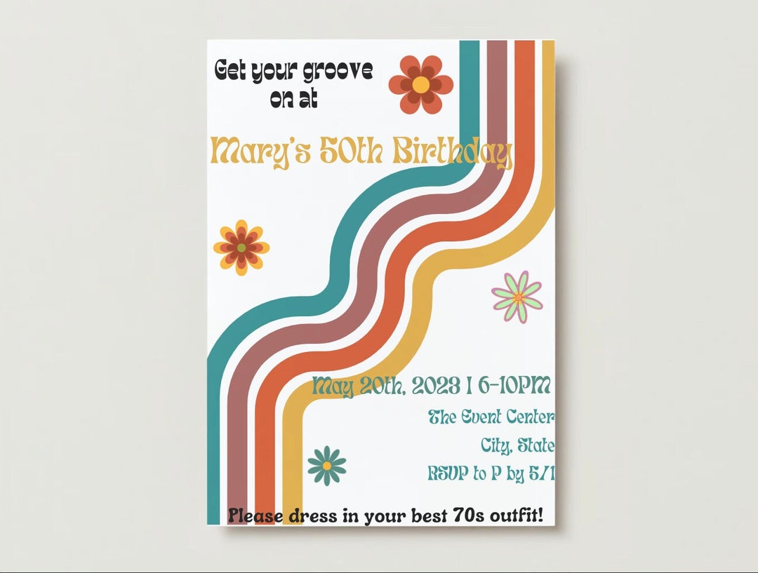 70s Theme Birthday Party Personalized Invitations Print and Mail Option ...
