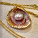 Clam Shell , Cross Barred Venus Necklace , Gold Leaf , Real Pearl/ Hand ...