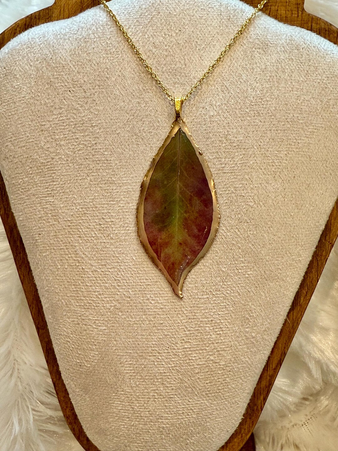 Red/ Burgundy and Pink, Real Fall Leaf, Flower Necklace , Resin Jewelry ...