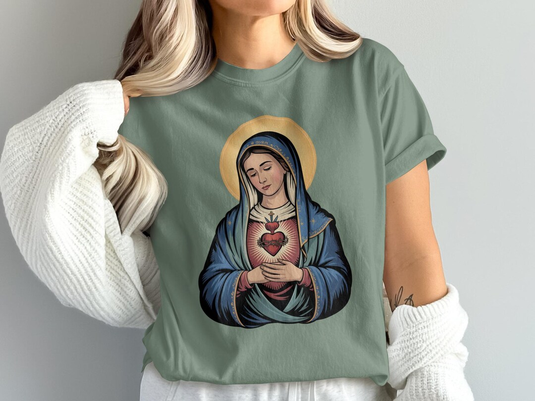 Comfort Colors Virgin Mary T-shirt, Sacred Heart of Mary Comfort Colors ...