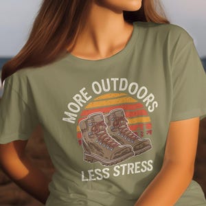 Outdoors Hiking Shirt, More Outdoors Less Stress, Hiking Tee, Camping ...