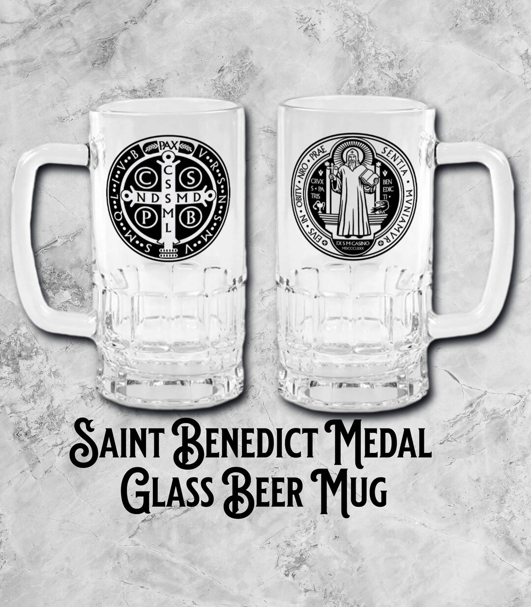 Saint Benedict Medal Clear Glass Beer Mug, Traditional Catholic ...
