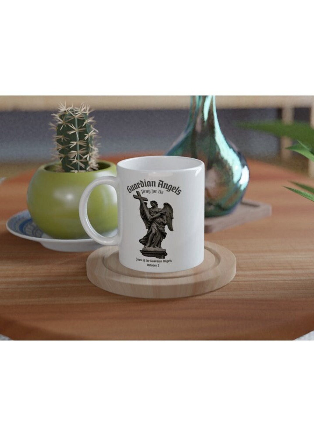 Guardian Angel Mug, Ceramic Catholic Cup, Pray for Us, Faith, Saints ...