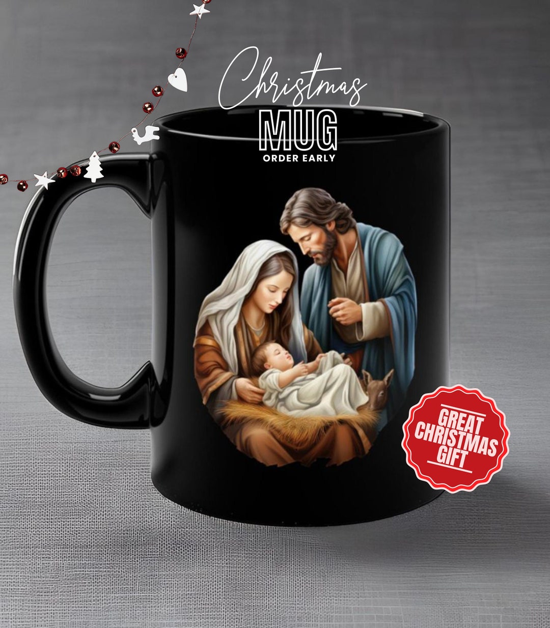 Beautiful Nativity Christmas Mug, Holy Family Coffee Cup, Jesus Mary ...