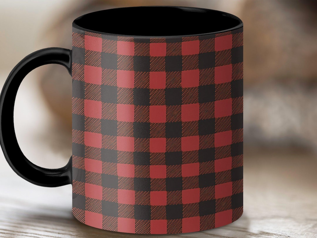 Buffalo Plaid Coffee Mug, Red and Black Checkered Mug, Christmas Mug ...