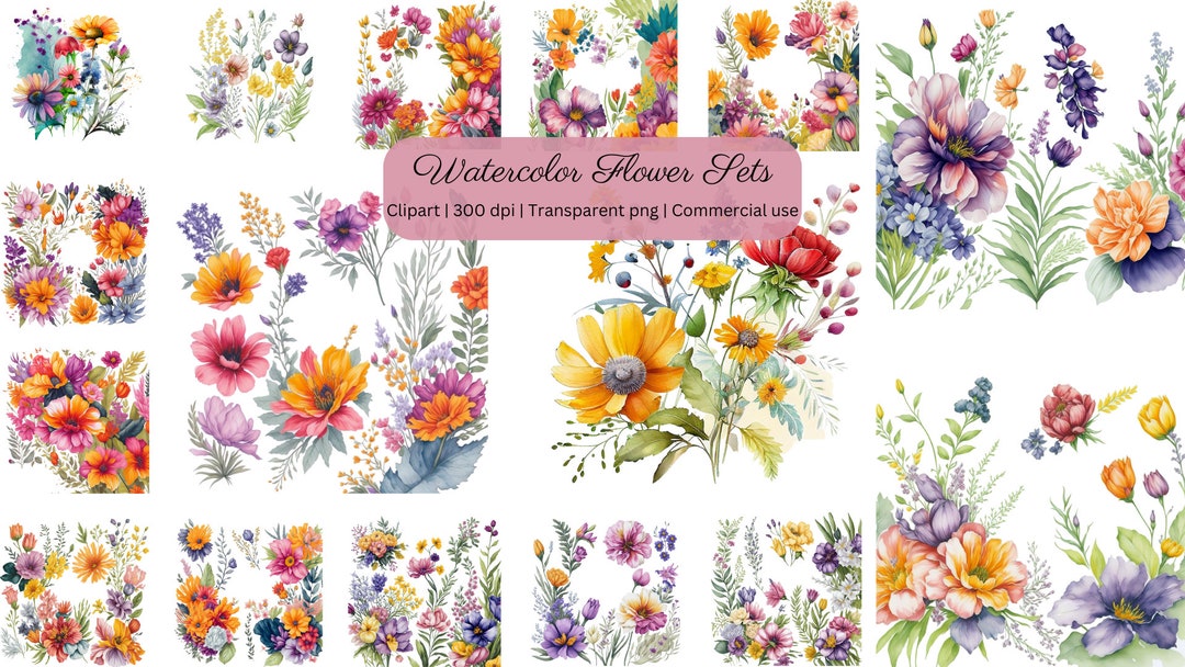 Watercolor Wildflower, Floral Clipart, Wildflower Bouquets, Wildflower ...