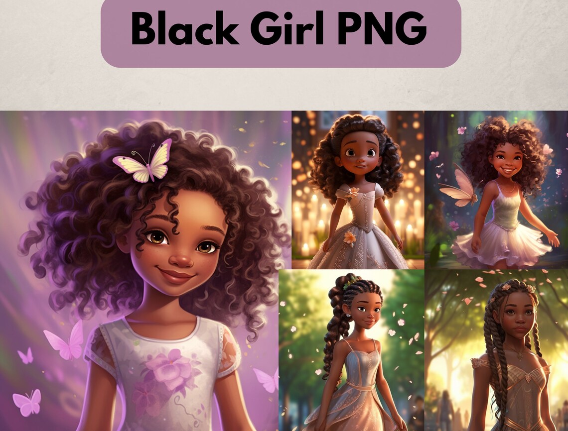Black Little Girl PNG, Black Girl Clipart Bundle, Little Black Princess PNG, Black Girl Clipart ...