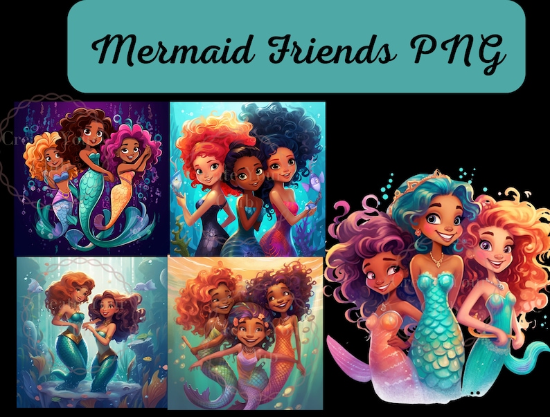 Multiracial Mermaid Friends Pngs, Mermaid Princess Friends Sublimation ...