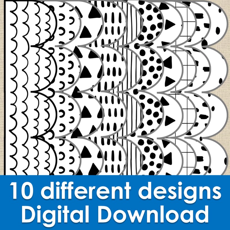 Bulletin Board Borders Black and White Patterns Printable - Etsy