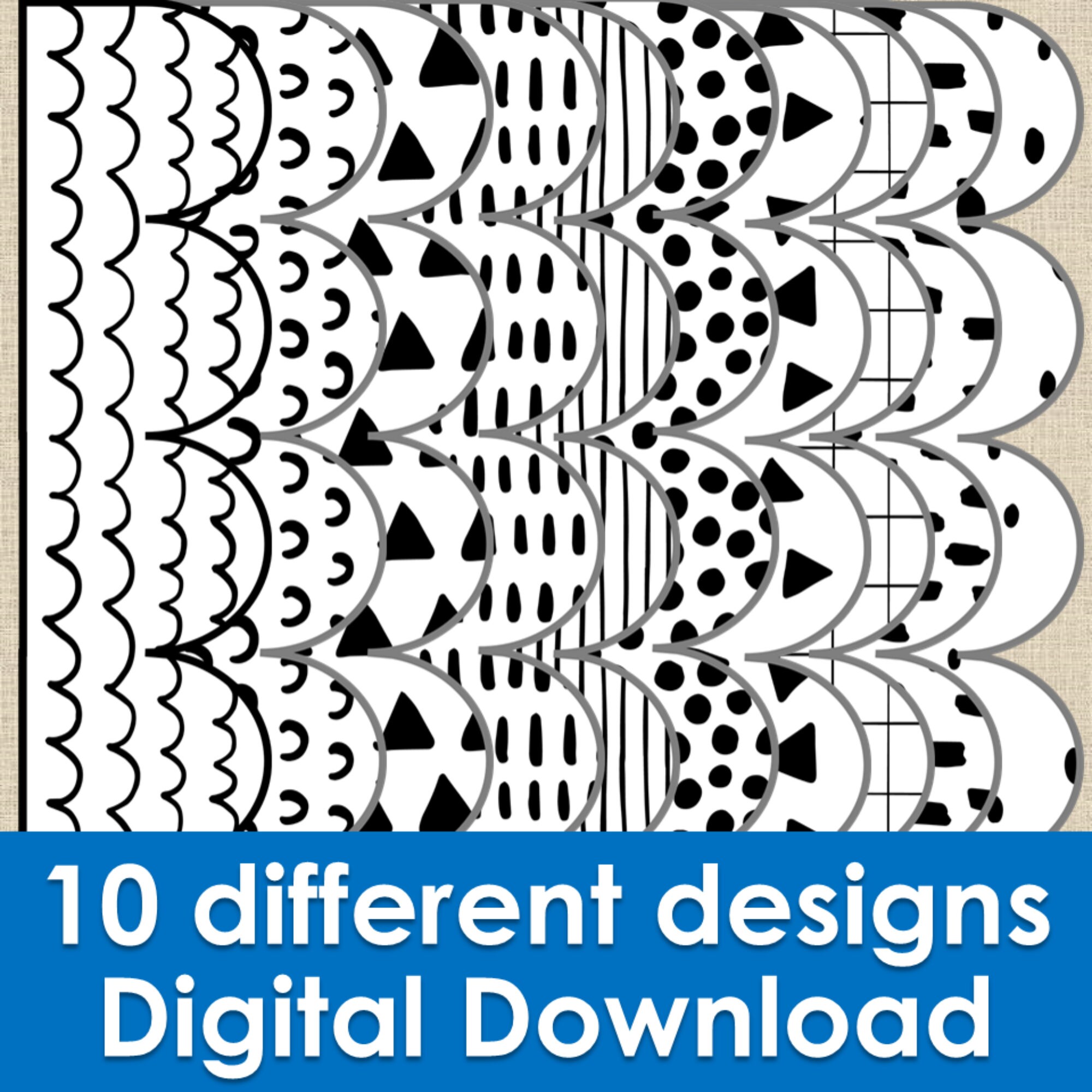 Bulletin Board Borders Black and White Patterns Printable - Etsy