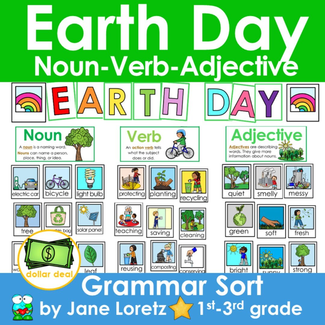 Dollar Deal Earth Day Grammar Sort, Nouns, Verbs, Adjectives 1st-3rd ...