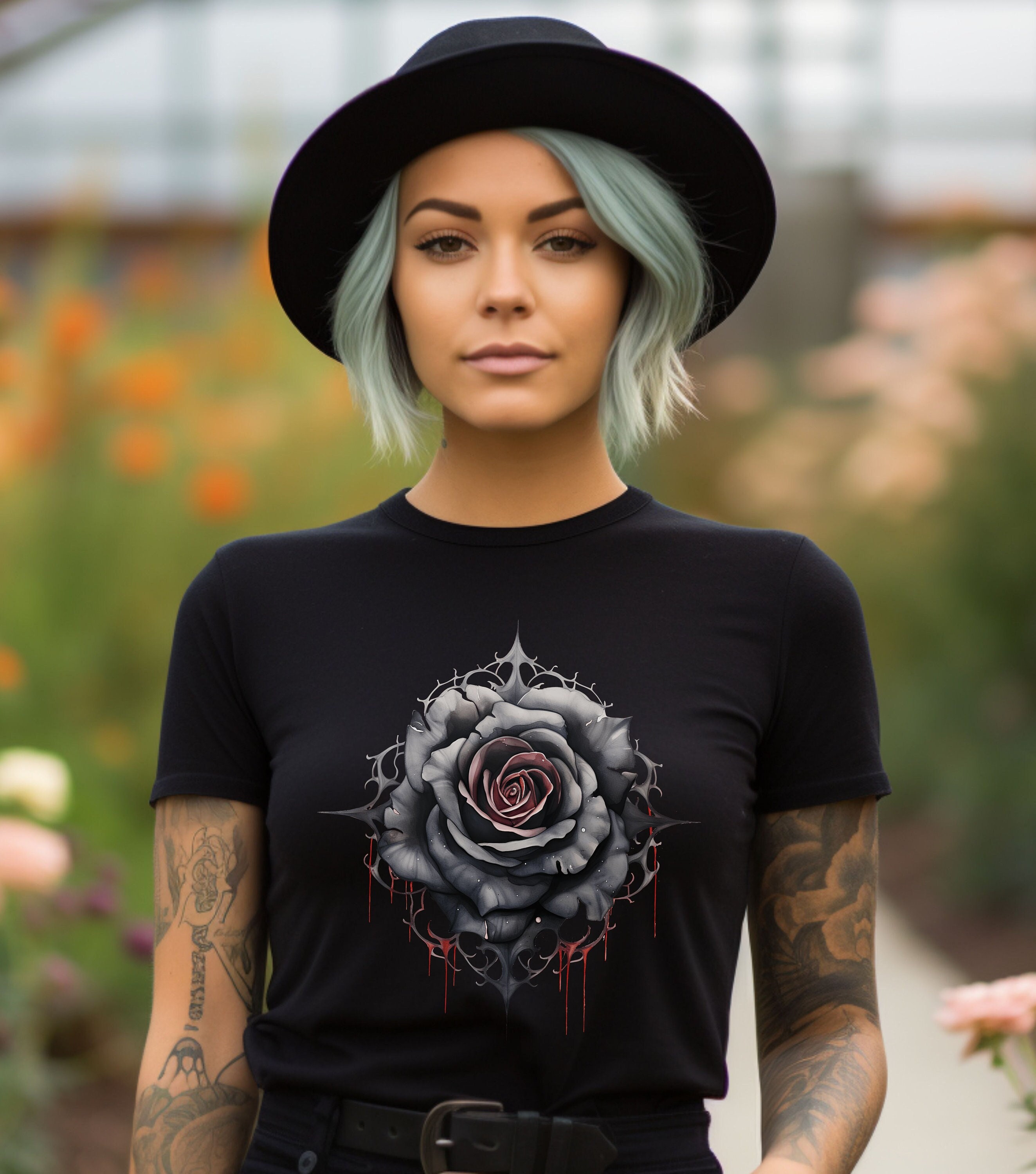 Black Rose Shirt, Black Rose Flower T Shirt, Gothic Rose Shirt, Black ...