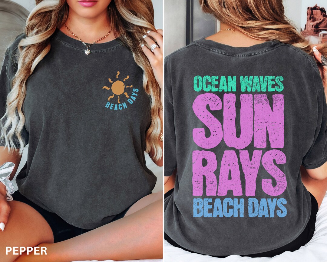 Ocean Waves Sun Rays Beach Days Shirt,front Pocket Design Sun Back ...