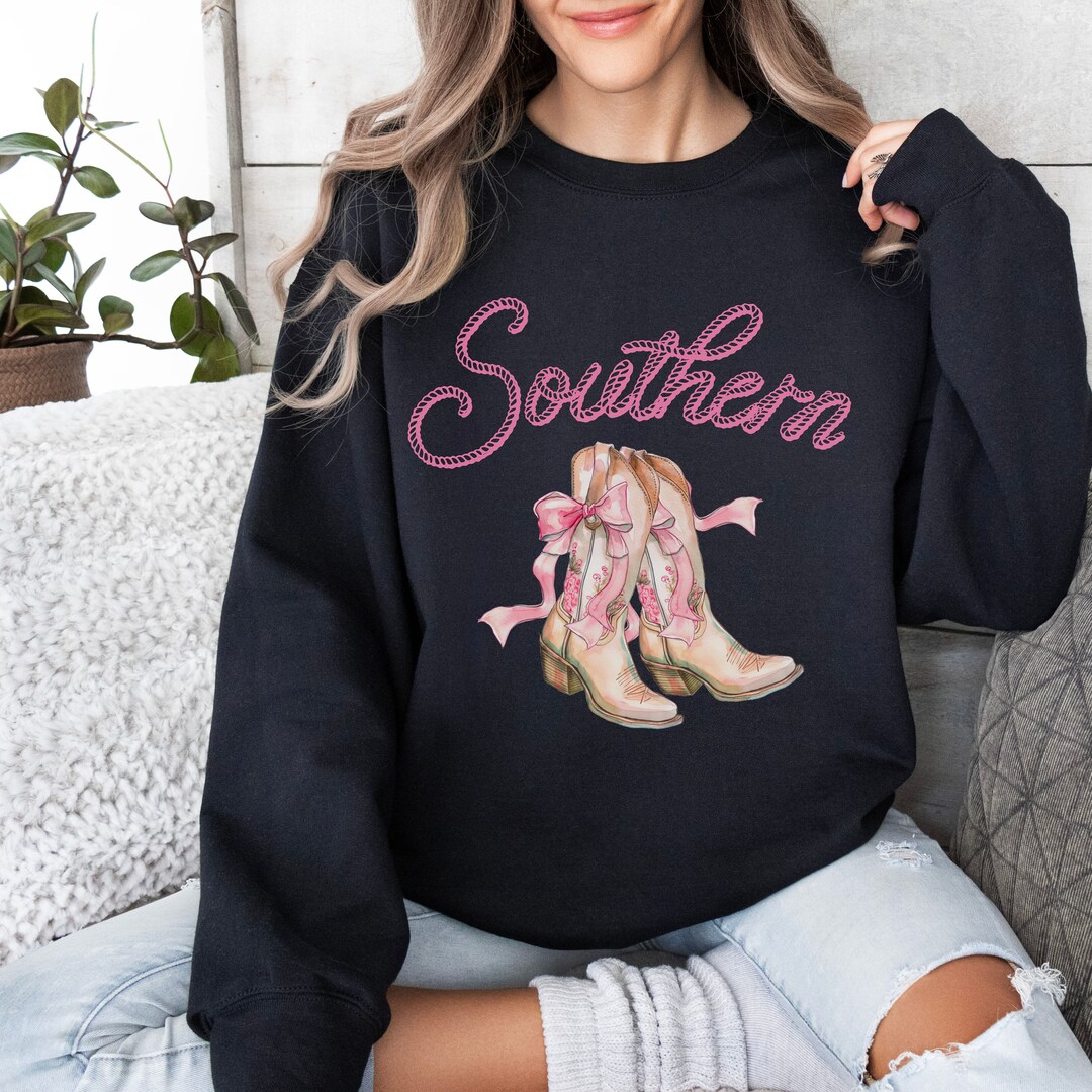 Coquette Cowgirl Southern Boots Sweatshirt, Southern Girl Coquette ...