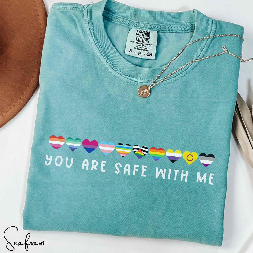 Pride Flag Heart T-shirt, Safe With Me Tee, LGBTQ Friendly T-shirt ...