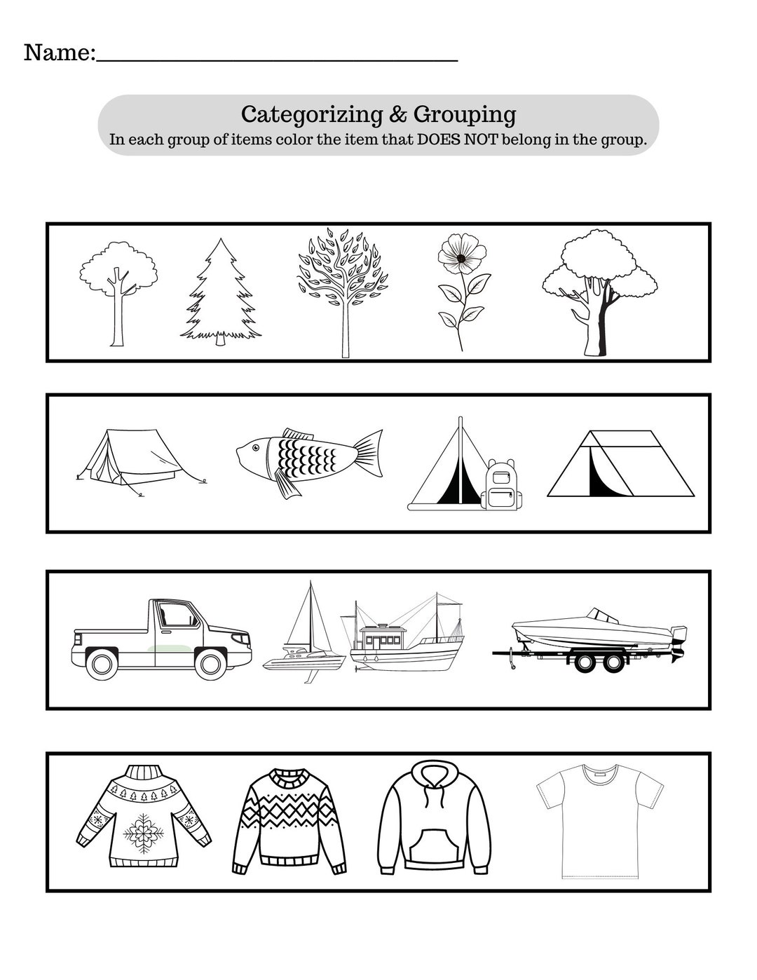 Kindergarten 1st Grade Categorizing Grouping Identifying Worksheet ...