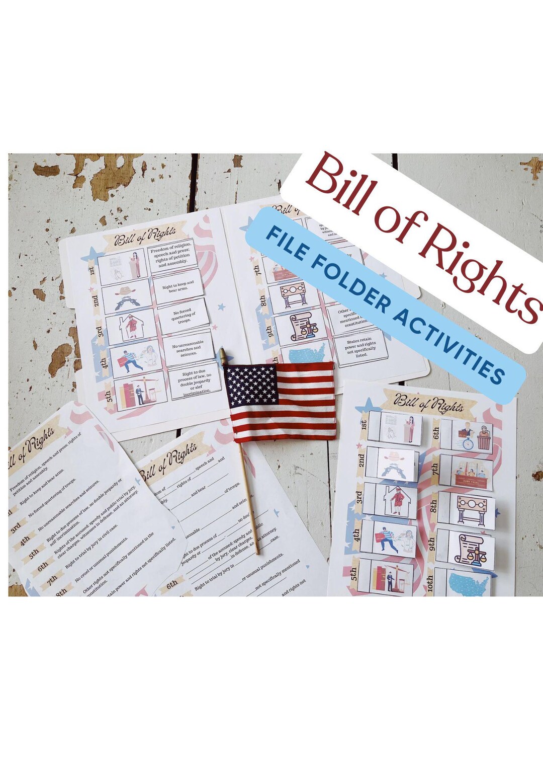 Bill of Rights-amendments-constitution File Folder Activities - Etsy