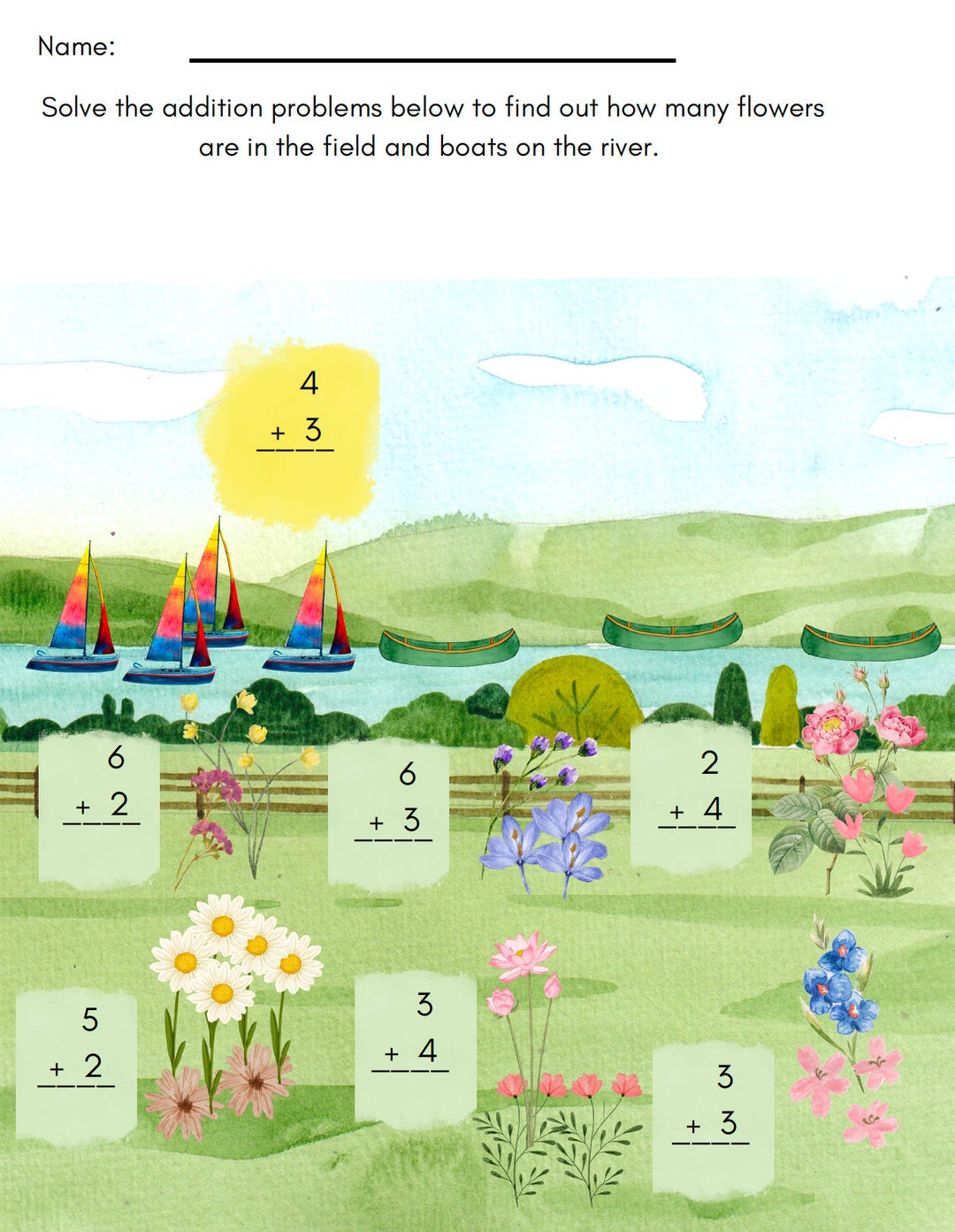 Beautiful Adding Worksheet for Kindergarten, 1st Grade Homeschool ...