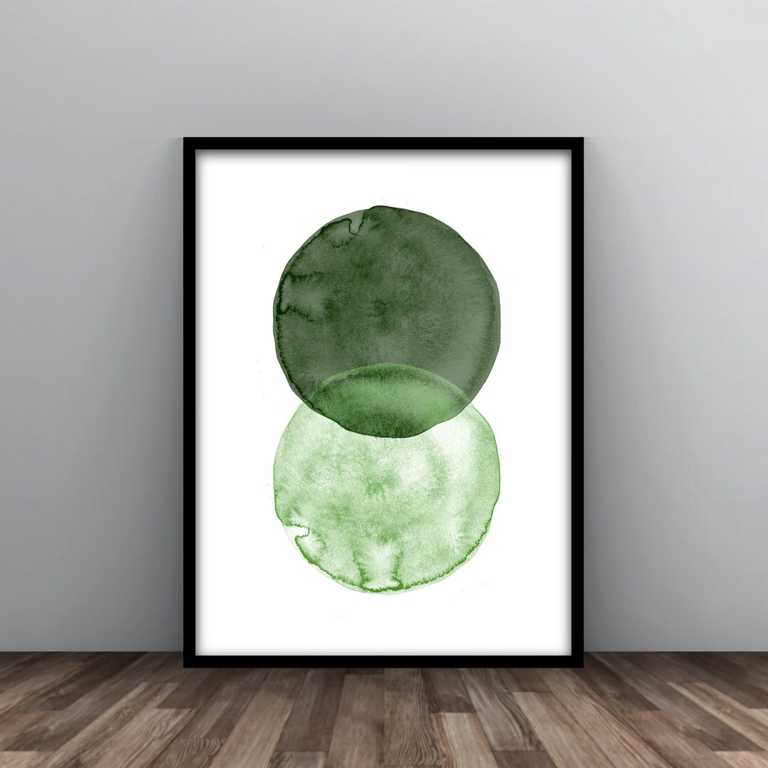 Sage Green Watercolor Circles Digital Wall Art Minimal Modern Instant ...