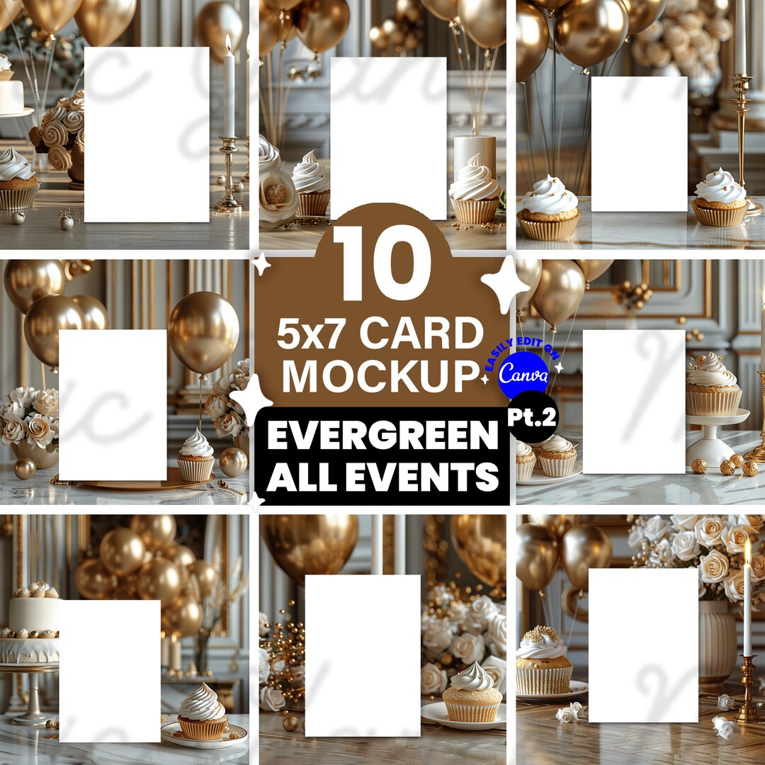 10 Evergreen Cards, Invitation Greeting Card Mockup Bundle, 5x7 Invite ...