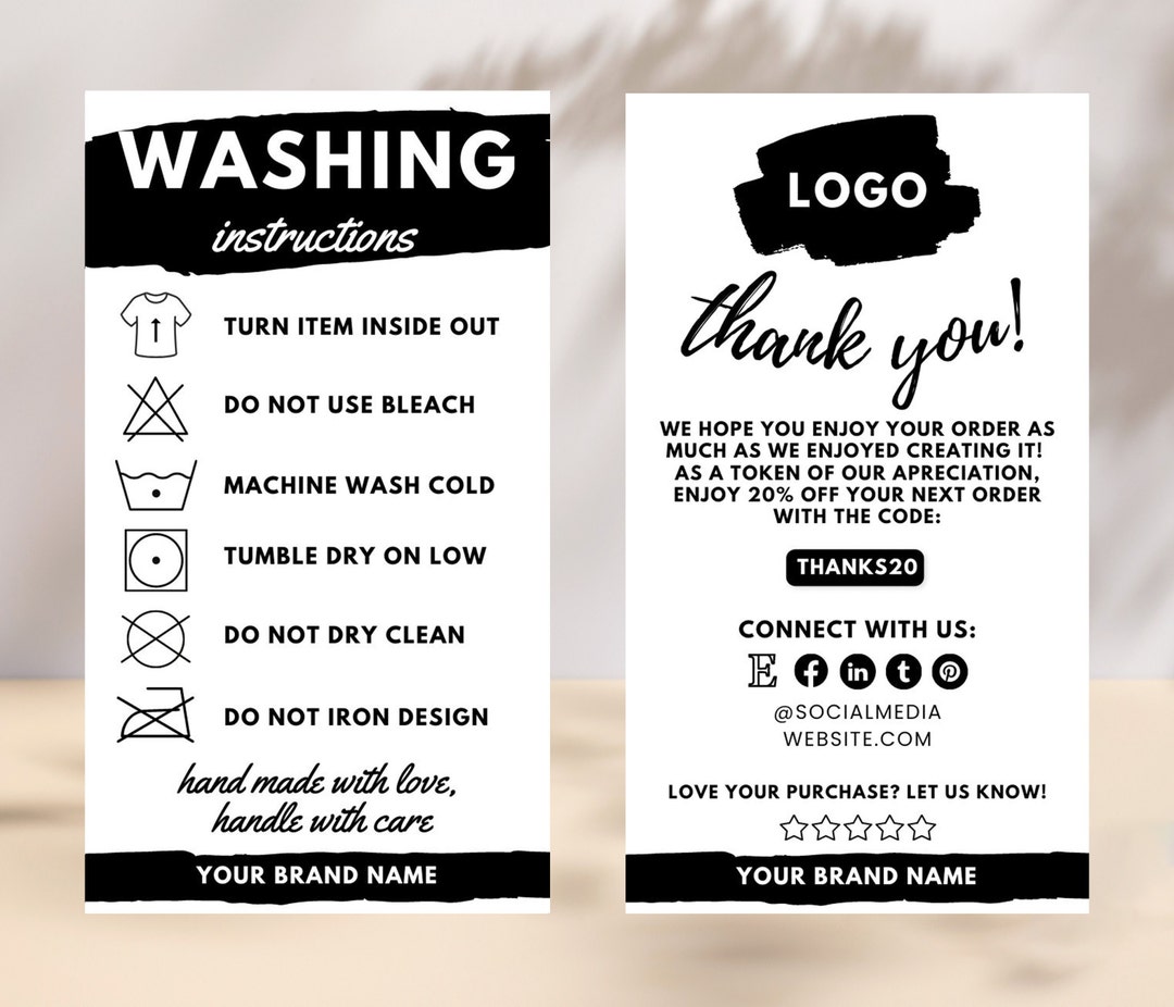 Editable T Shirt Washing Instructions Card Template Canva Template ...