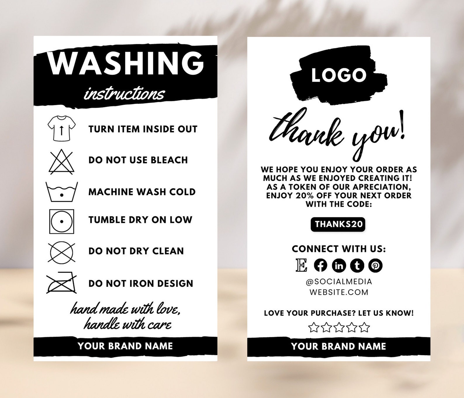 Editable T Shirt Washing Instructions Card Template Canva Template ...