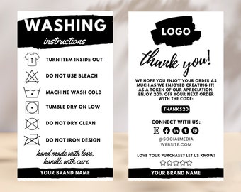 Editable T Shirt Washing Instructions Card Template Printable Clothing ...