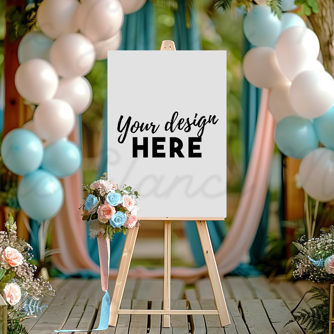 Party Easel Mockup 5x7, Gender Reveal, Easel Mockup Baby Shower Easel ...