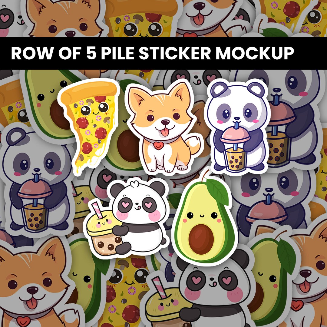 Row of 5 Sticker Pile Mockup, Sticker Mockup, Multiple, Decal Mockup ...