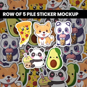Row of 5 Sticker Pile Mockup, Sticker Mockup, Multiple, Decal Mockup ...