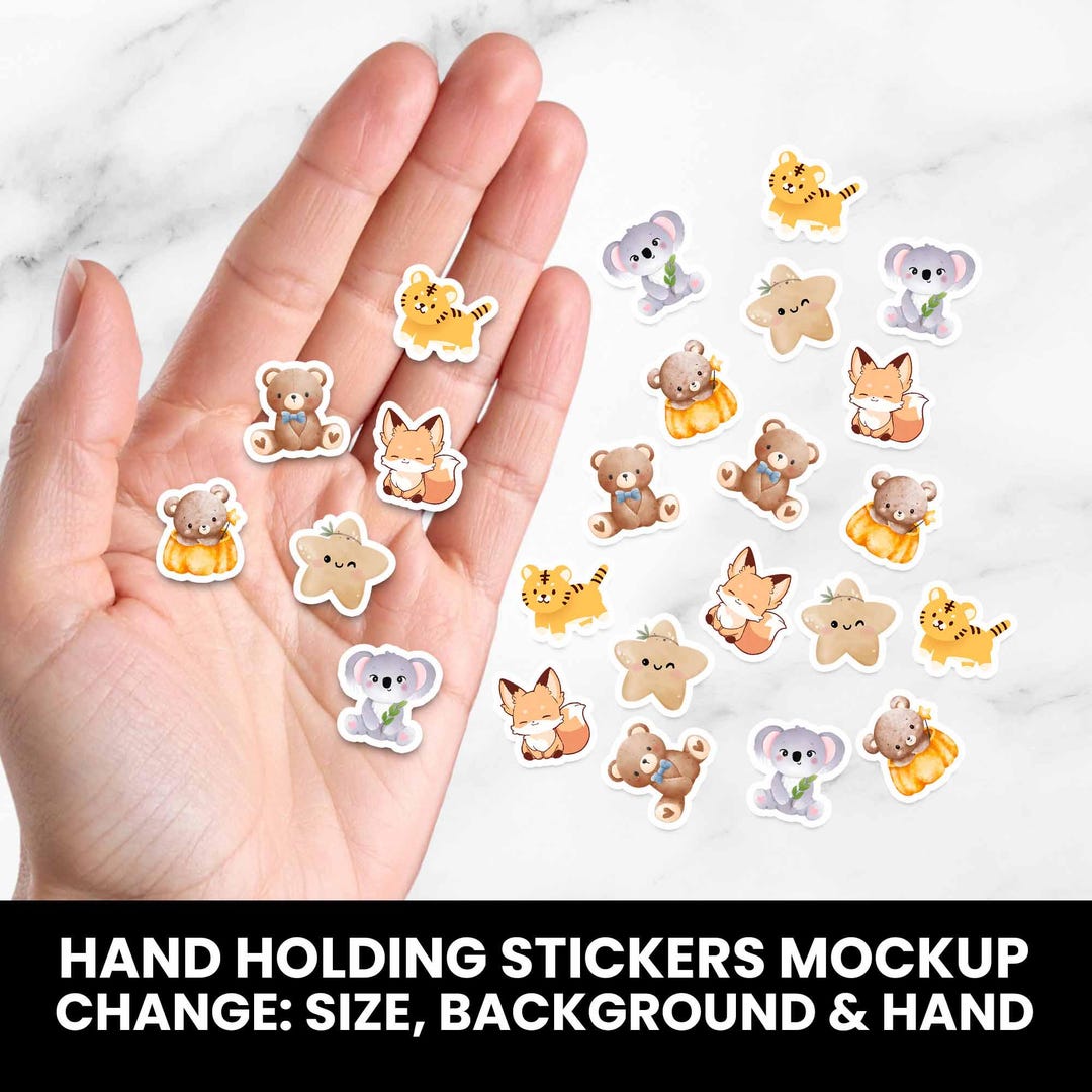 6 Stickers, Hand Holding Stickers, 1 to 6, Sticker Pile Mockup, Sticker ...
