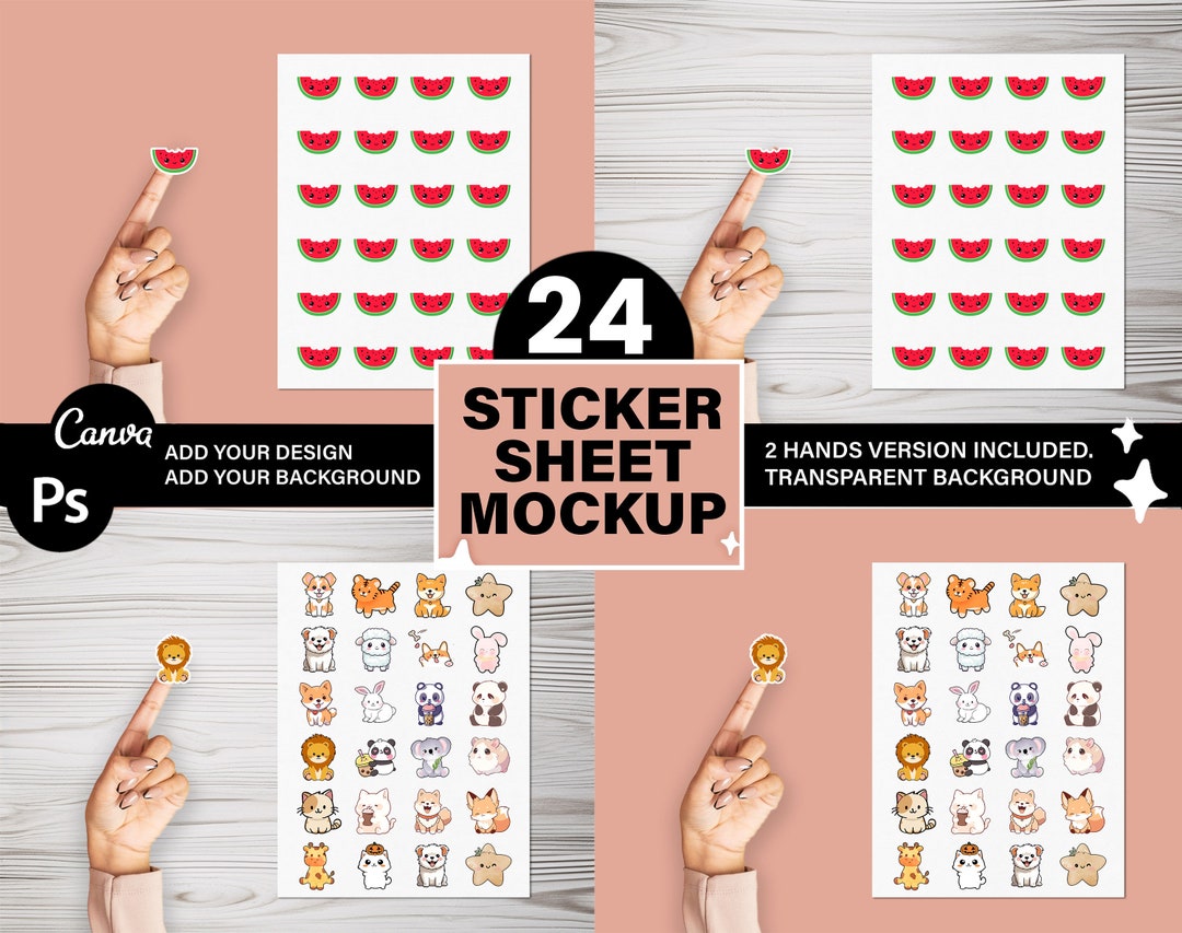 Sticker Sheet Mockup, 24 Stickers, Sticker Mockup, Hand, Decal Mockup ...