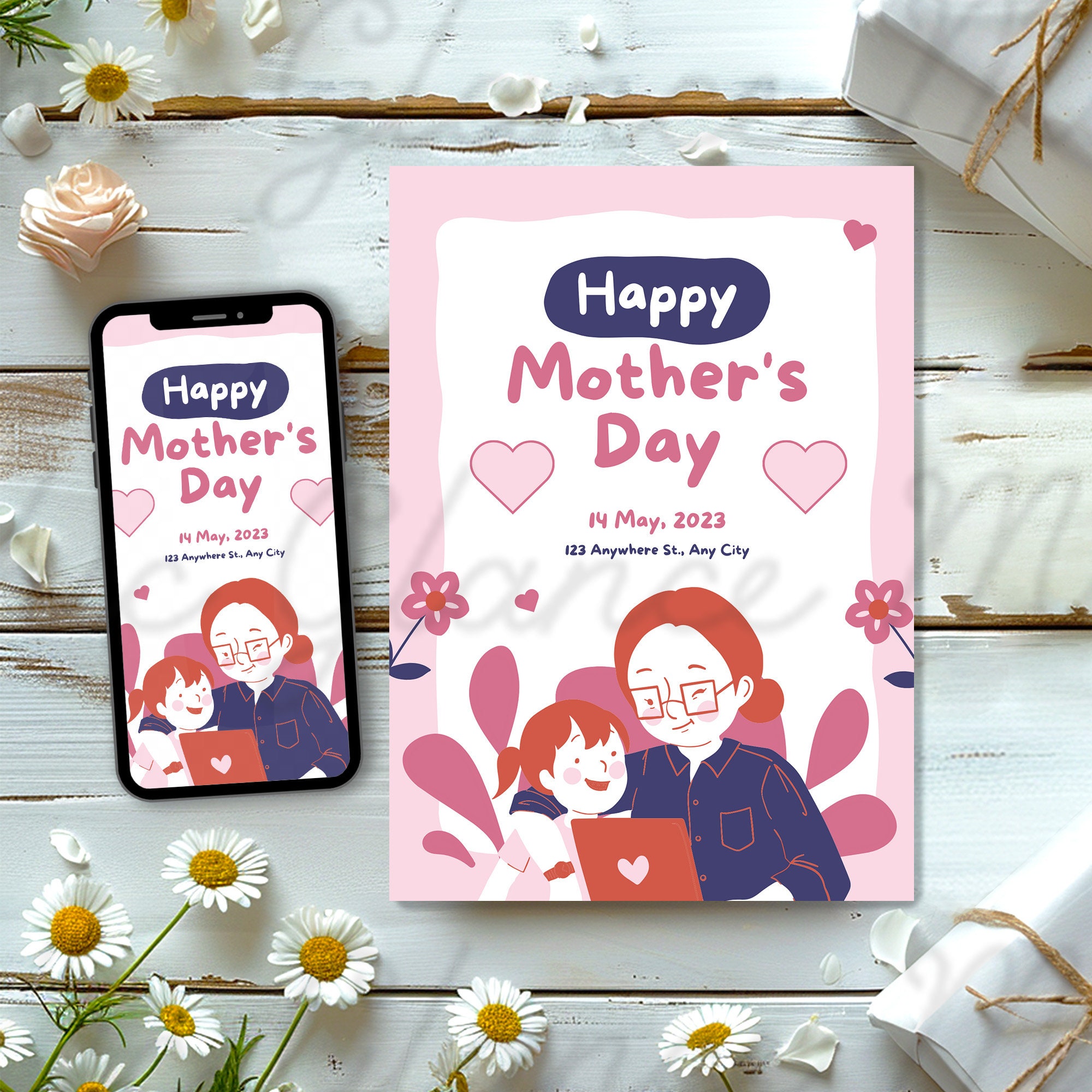 PSD Phone and Card Mockup, Canva Mockup, PNG, 5x7 Card and Phone ...