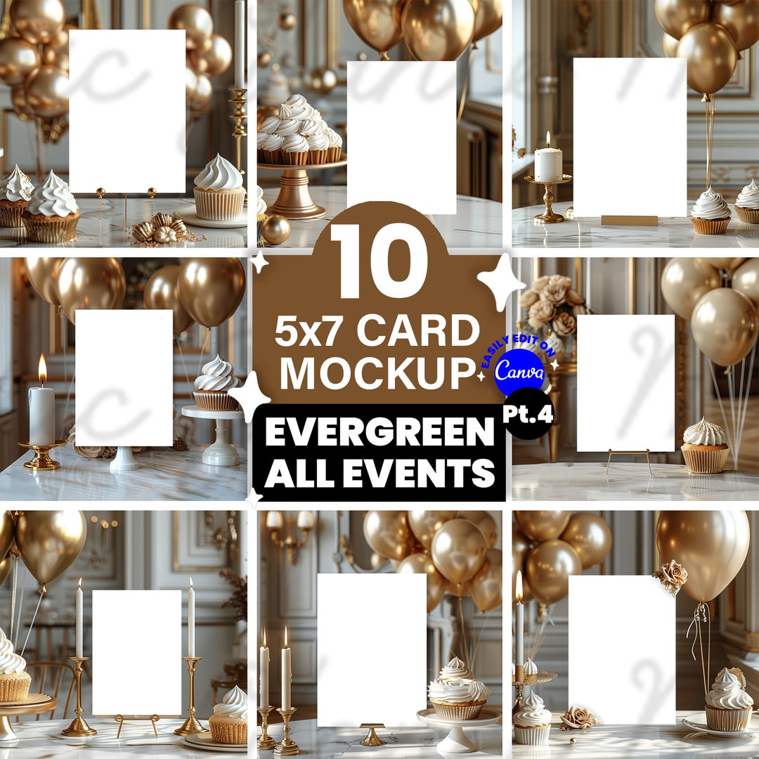 10 Evergreen Cards, Gold, Invitation, Greeting Card Mockup Bundle, 5x7 ...