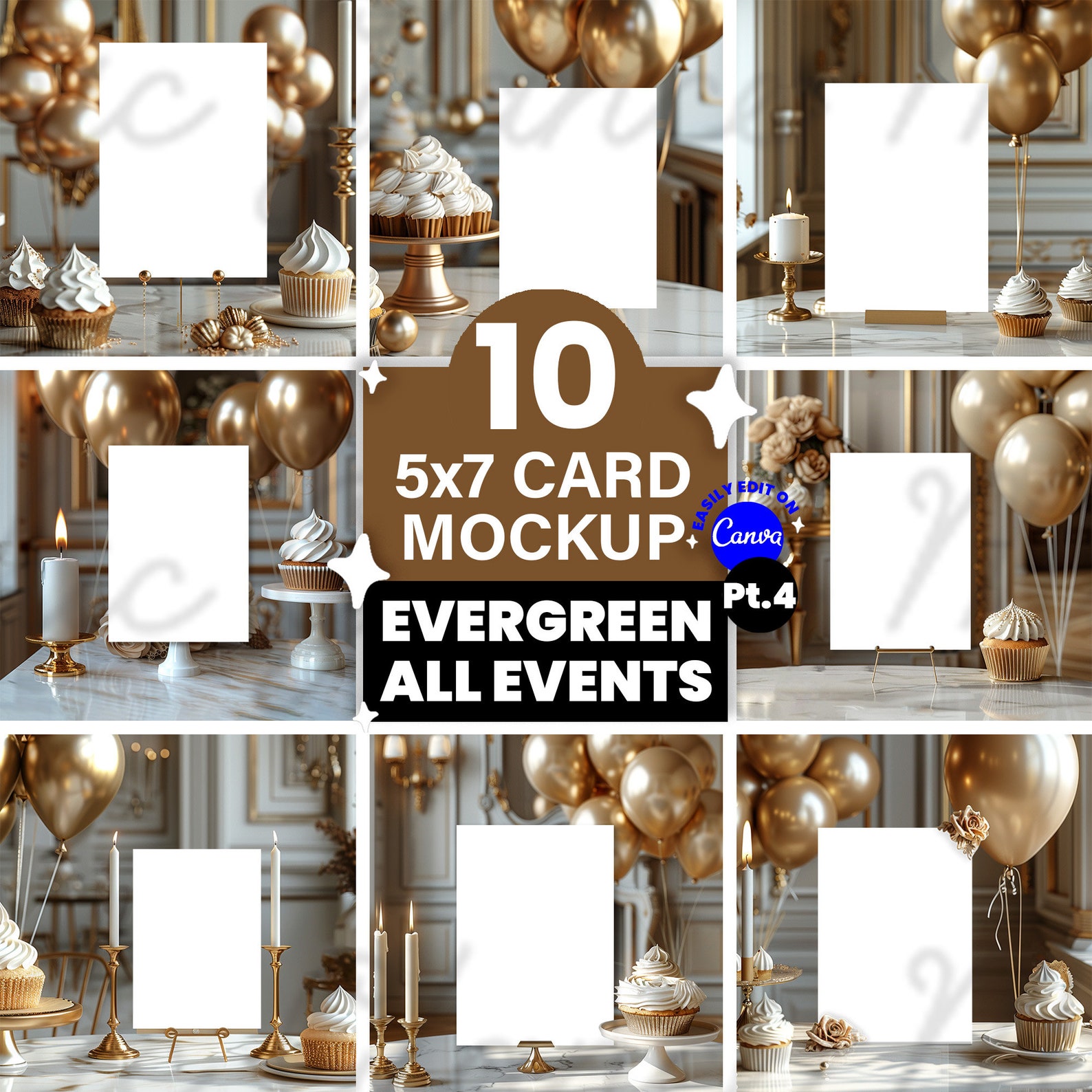 10 Evergreen Cards, Gold, Invitation, Greeting Card Mockup Bundle, 5x7 ...