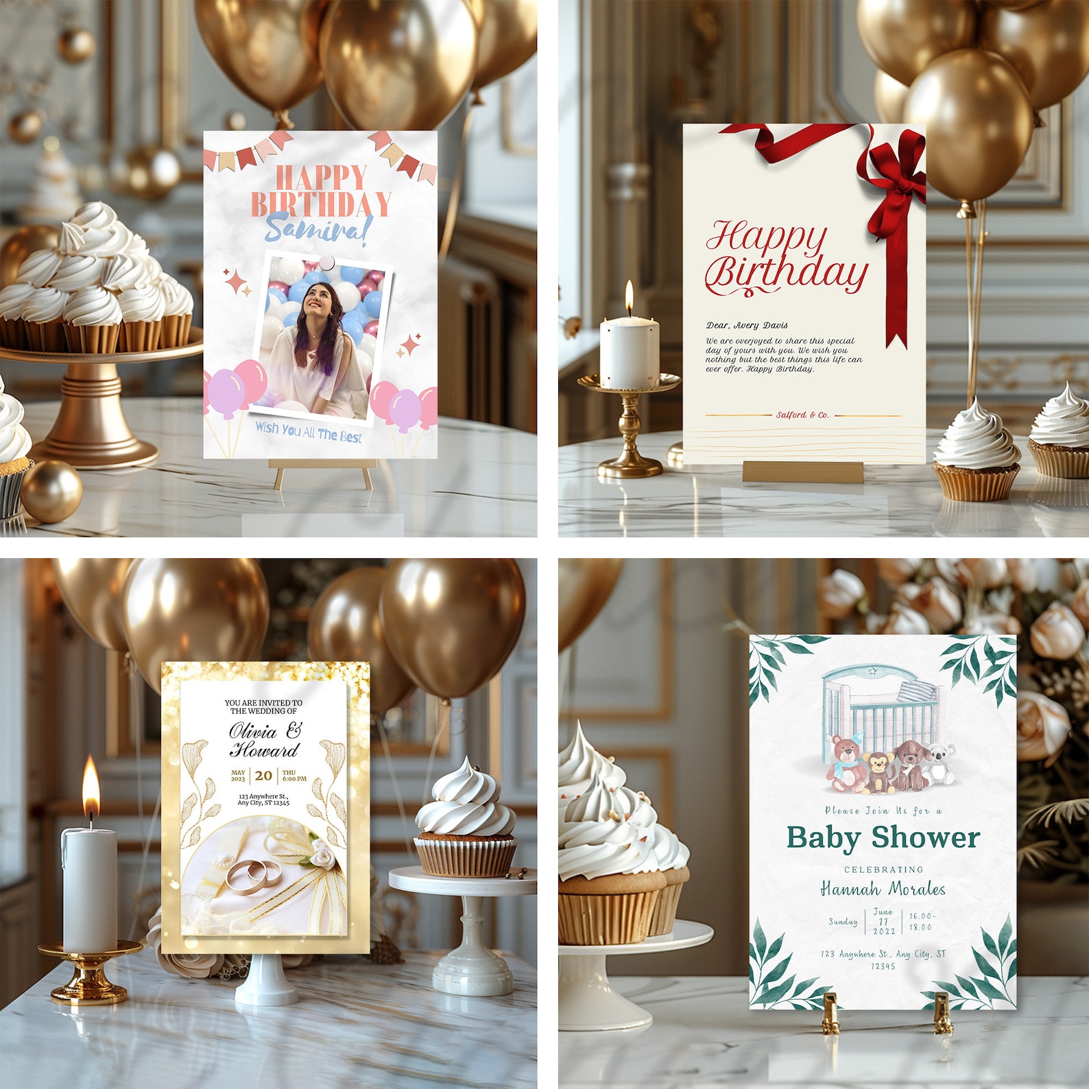 10 Evergreen Cards, Gold, Invitation, Greeting Card Mockup Bundle, 5x7 ...