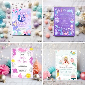 30 Mermaid Inspired Invitation Card Mockup Bundle, 5x7 Invite Mockup ...