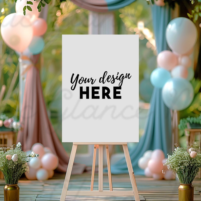 Party Easel Mockup 5x7, Gender Reveal, Easel Mockup Baby Shower Easel ...