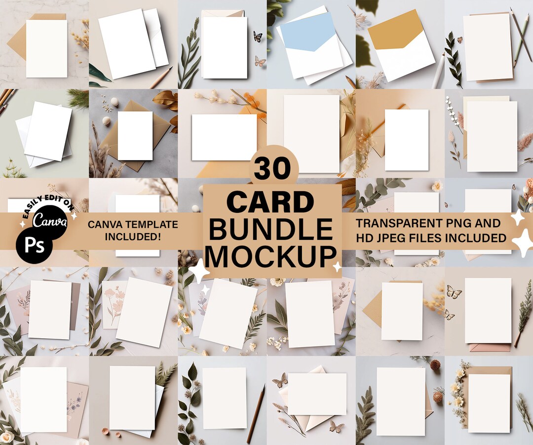 30 X Greeting Card Mockup Bundle 5x7 Canva Template Invite Mock-up ...