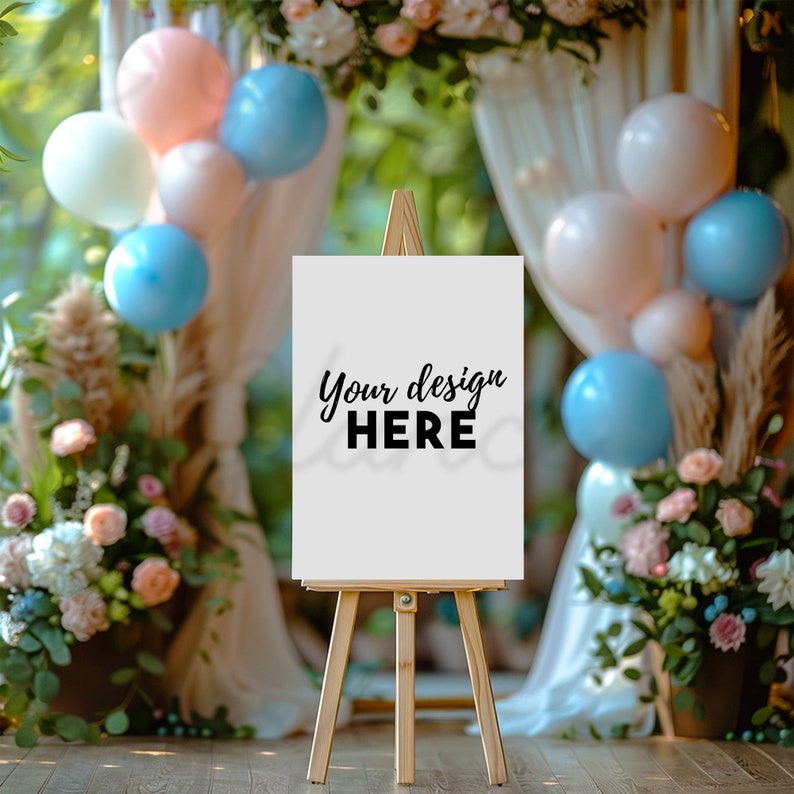 Party Easel Mockup 5x7, Gender Reveal, Easel Mockup Baby Shower Easel ...