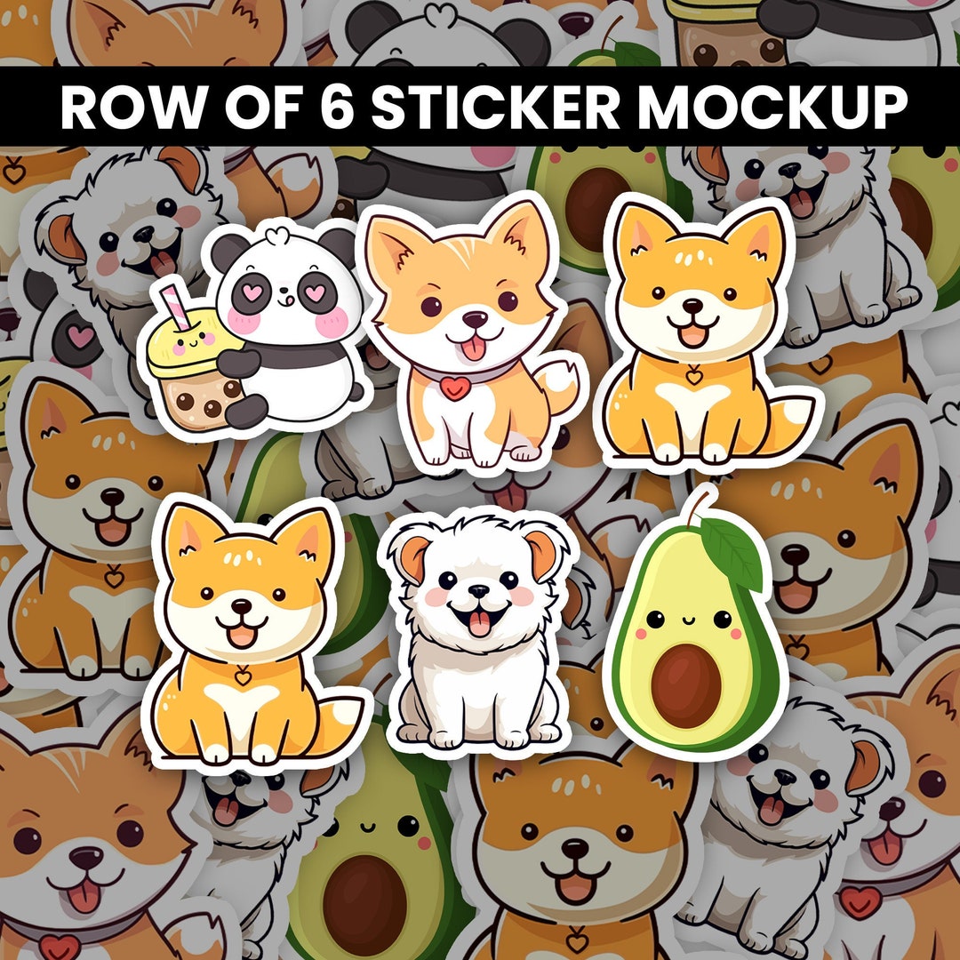Row of 6 Sticker Pile Mockup, Sticker Mockup, Multiple, Decal Mockup ...